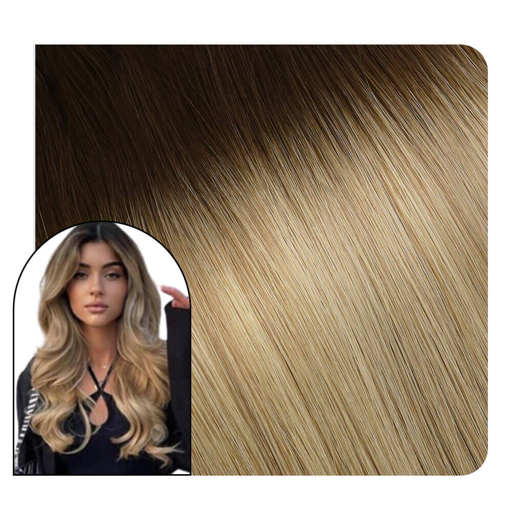 Machine Human Hair Weft Balayage Brown Mixed with Blonde #3/8/22