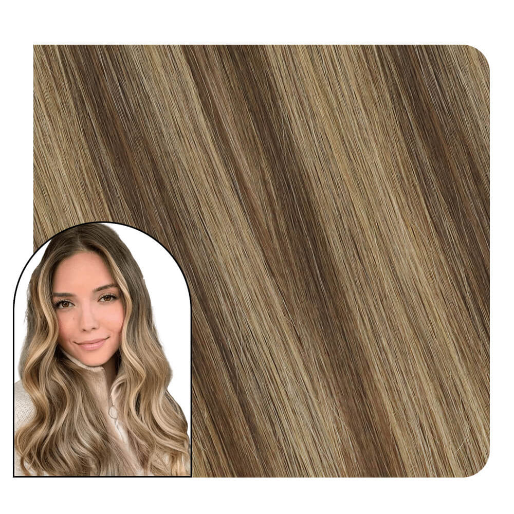 Clip in Remy Hair Extensions Human Hair #4/27/4 Brown with Blonde