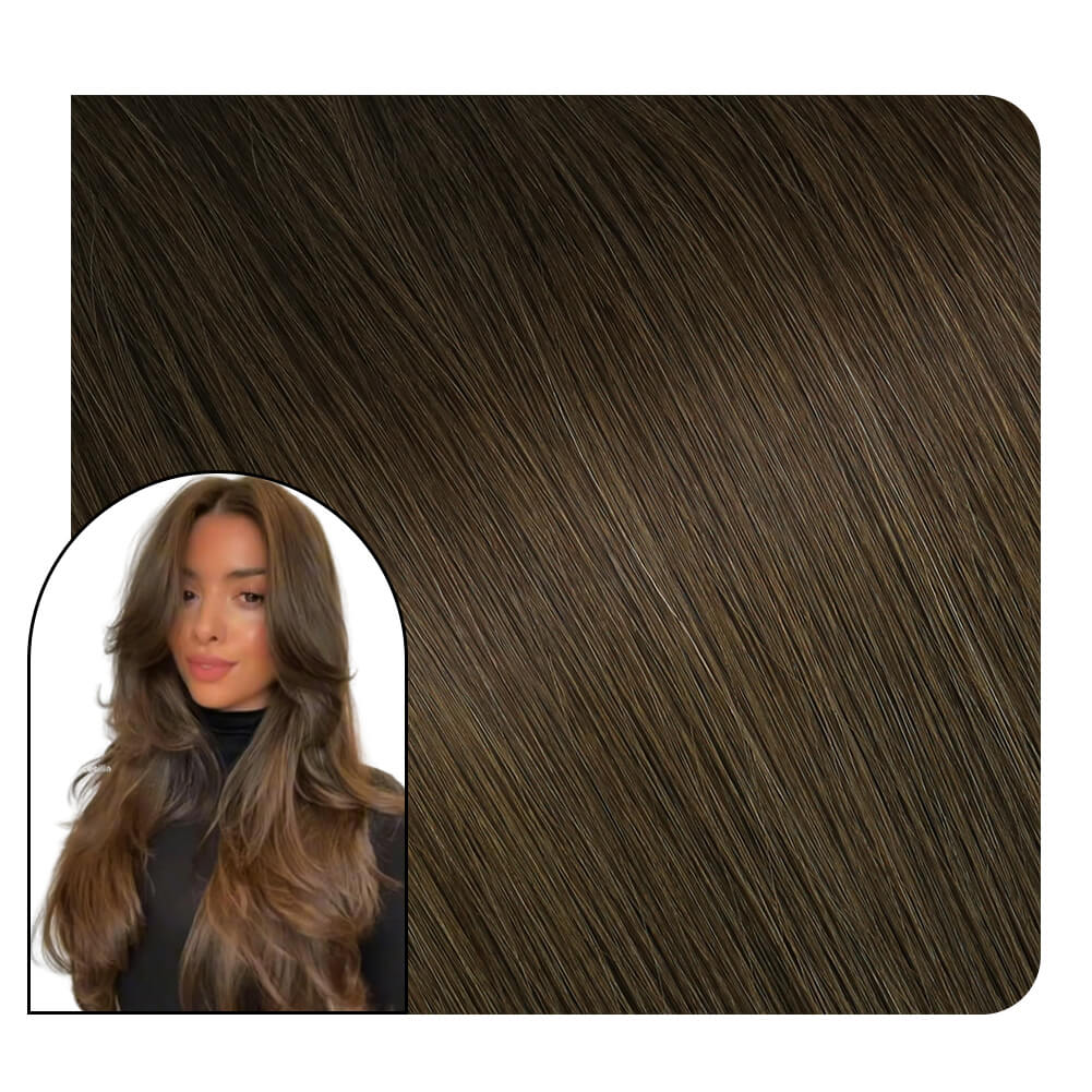 Virgin Hair Weave Style Sew in Hybrid Weft Extensions Dark Brown #4