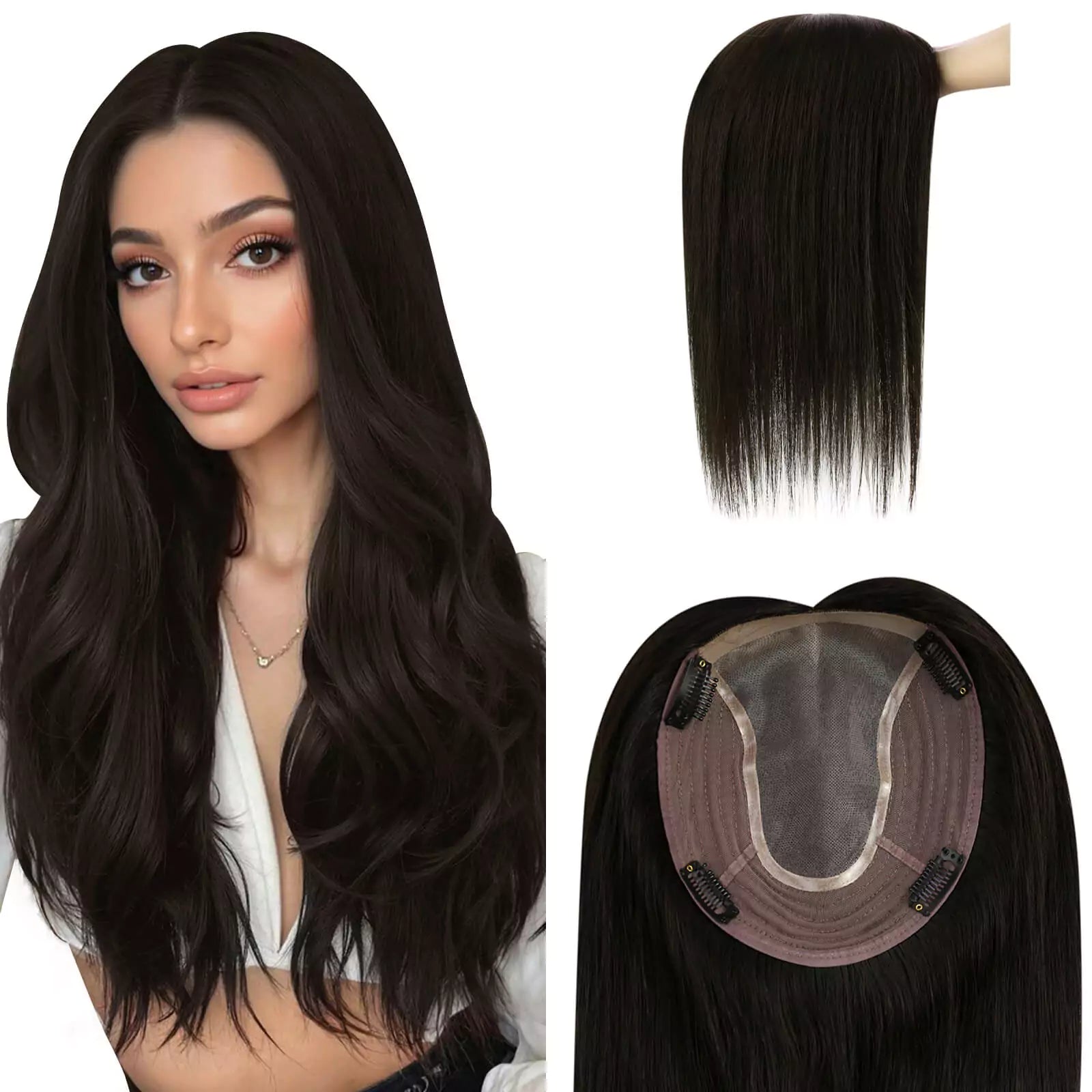 Human Hair Toppers Off Black Color Virgin Hair Topper For Women #1B