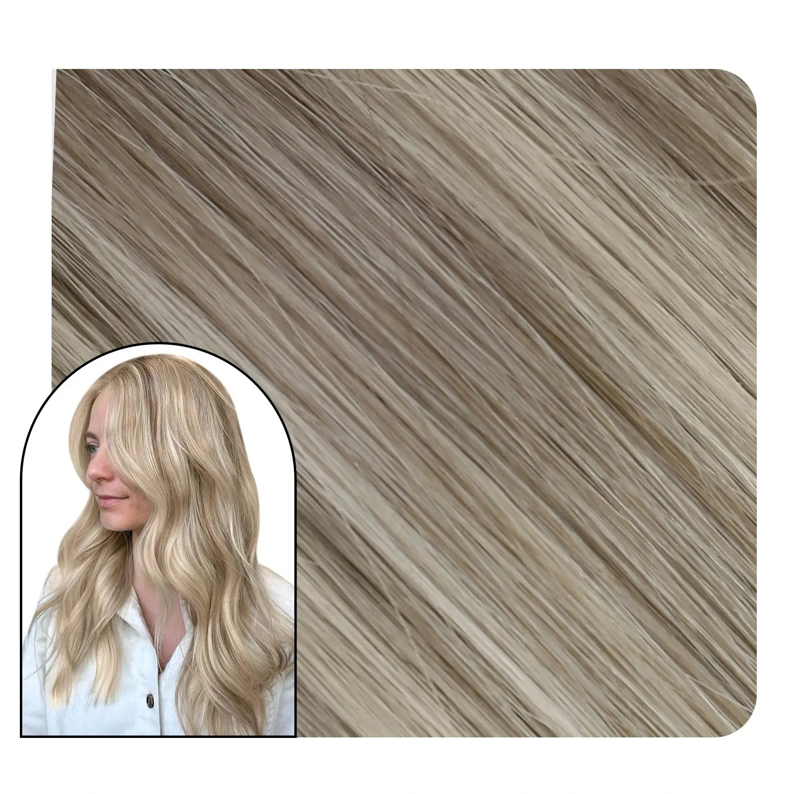 Virgin Clip in Hair Extensions Highlight Brown Blonde Fow Women #P8/60