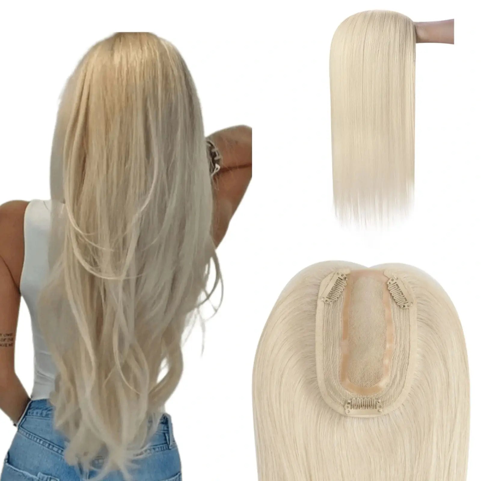 Human Virgin Hair Topper Invisible Seamless Topper Platinum Blonde #60