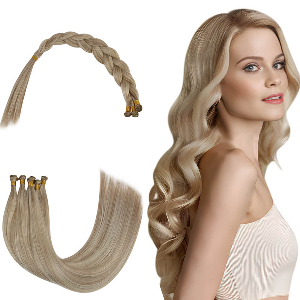 Human Hair Weave Hybrid Weft Extensions Highlight Ash Blonde #P18/613