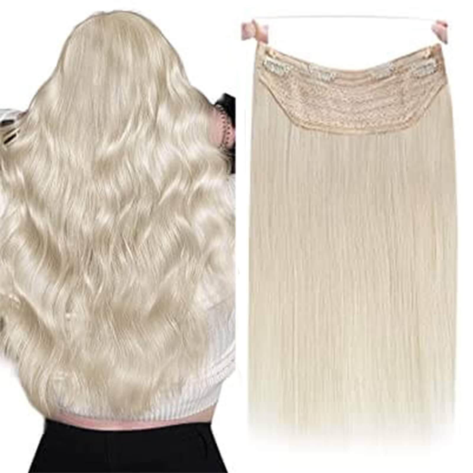 Blonde Wire Hair Extensions Human Hair with Adjustable Wire #60A
