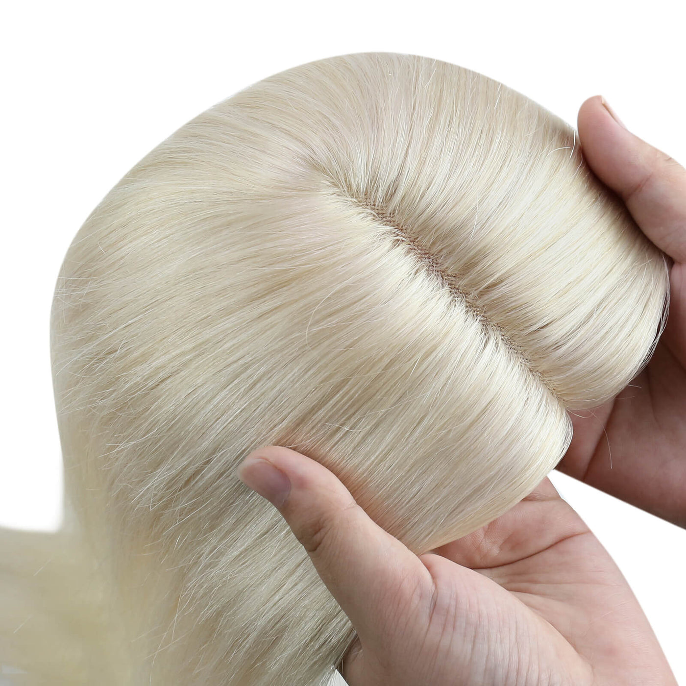 Human Hair Toppers Platinum Blonde Toupee Remy Hair Blonde Color #60