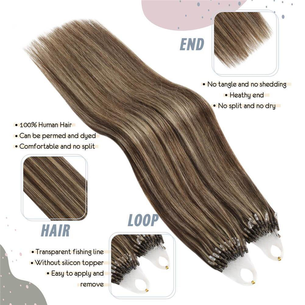 Micro Ring Hair Extensions Fusion Piano Color Brown with Blonde #4/16