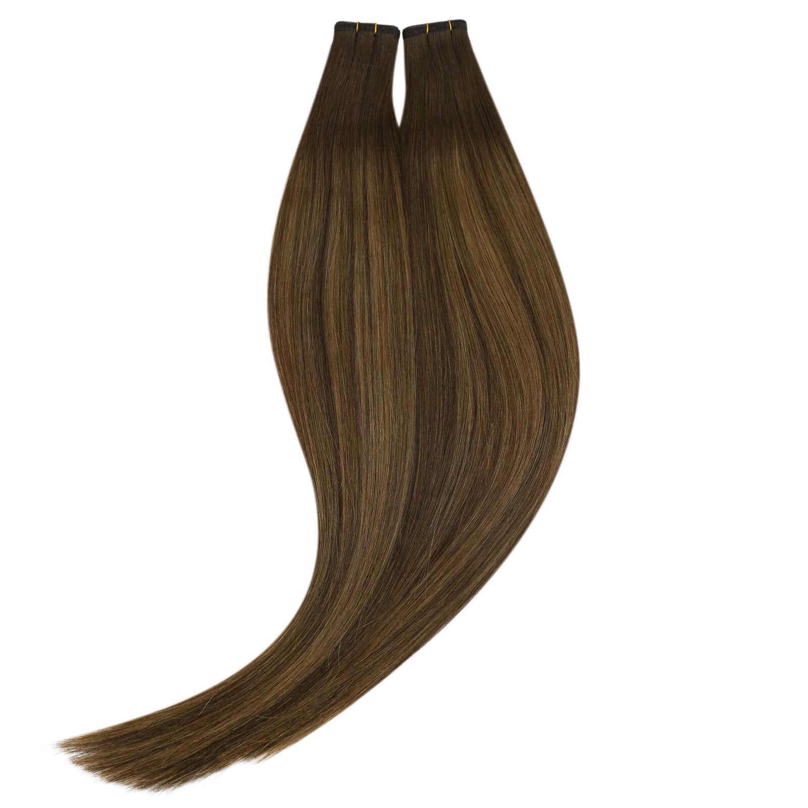 Flat Silk Weft Hair Extensions Balayage Ombre Brown with Blonde #DU ...