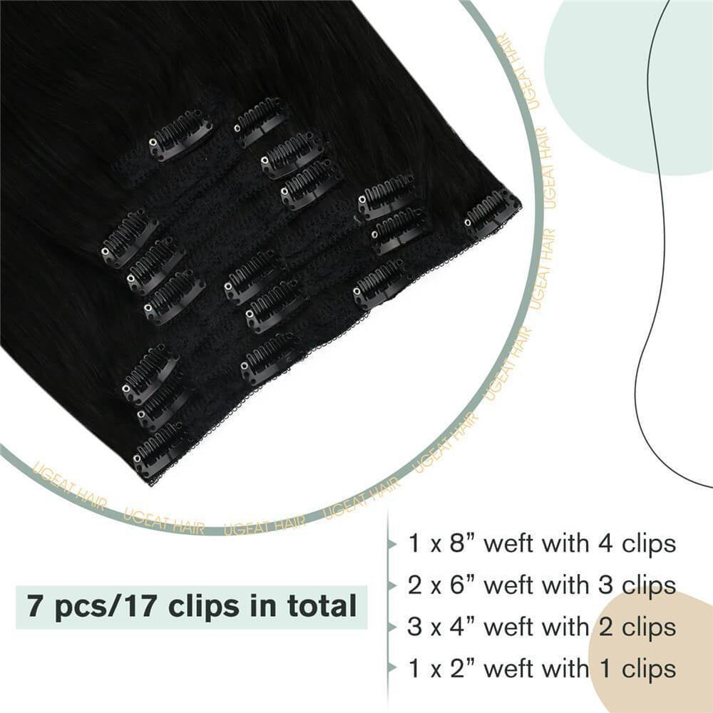 Clip in Hair for Fullness Color Natural Black Color Extensions #1b